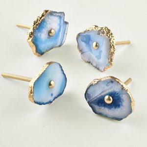 Handmade Blue Natural Agate Stone Cabinet Drawer Dresser Knob sold in Sets - Etsy