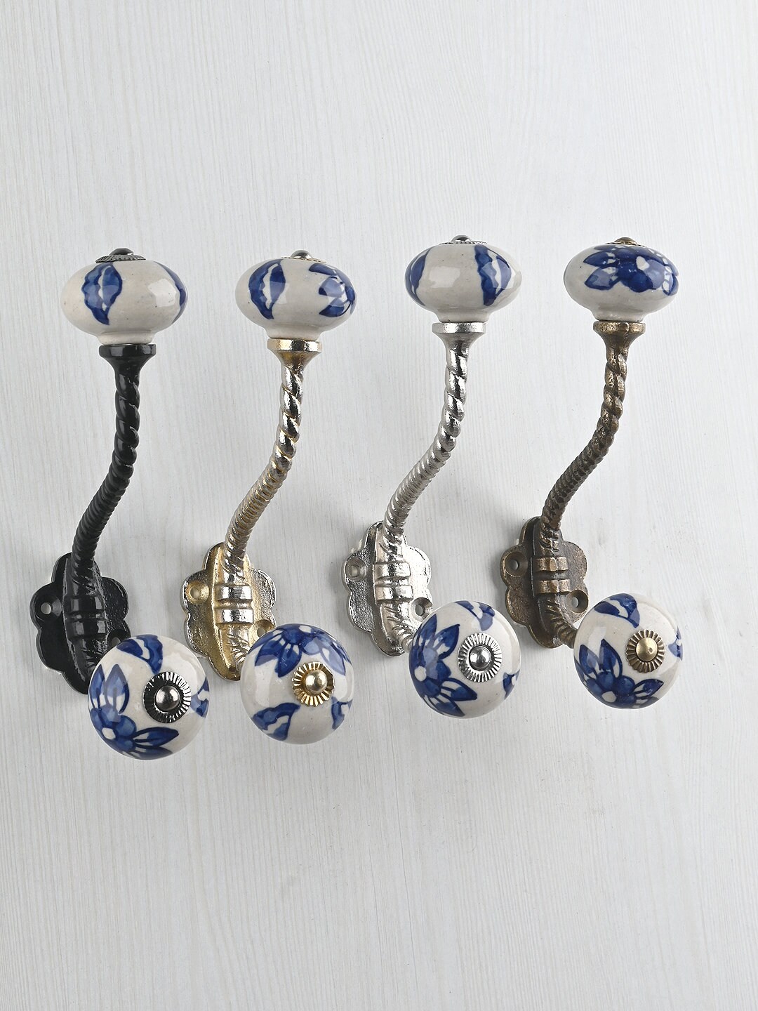 Decorative off White and Blue Floral Design Handmade Ceramic Blue ...