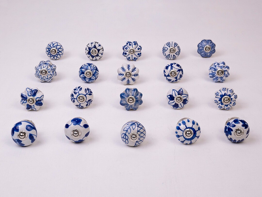 Handmade Ceramic Knobs: Blue & White Floral Assorted Set - Etsy