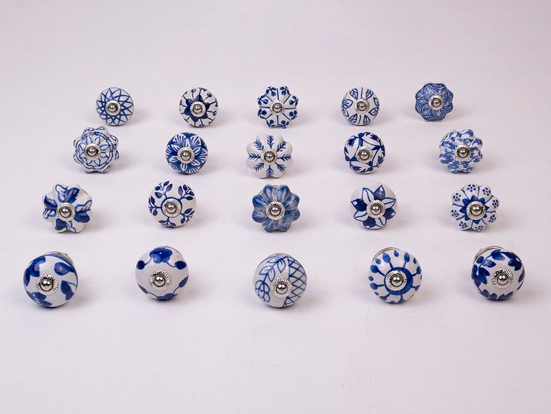 Handmade Ceramic Knobs: Blue & White Floral Assorted Set - Etsy