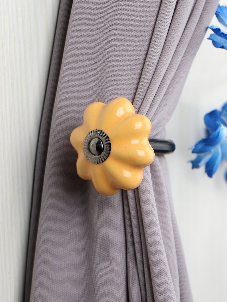 Yellow Flower Ceramic Curtain Tie Back Hook: Rustic Towel Hook (sold in ...