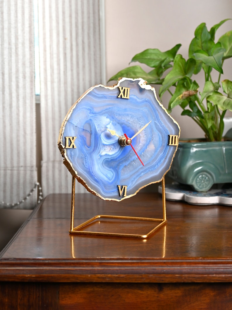 Dyed Agate Stone Desk Clock: Handmade Home Office Decor, Thanksgiving ...