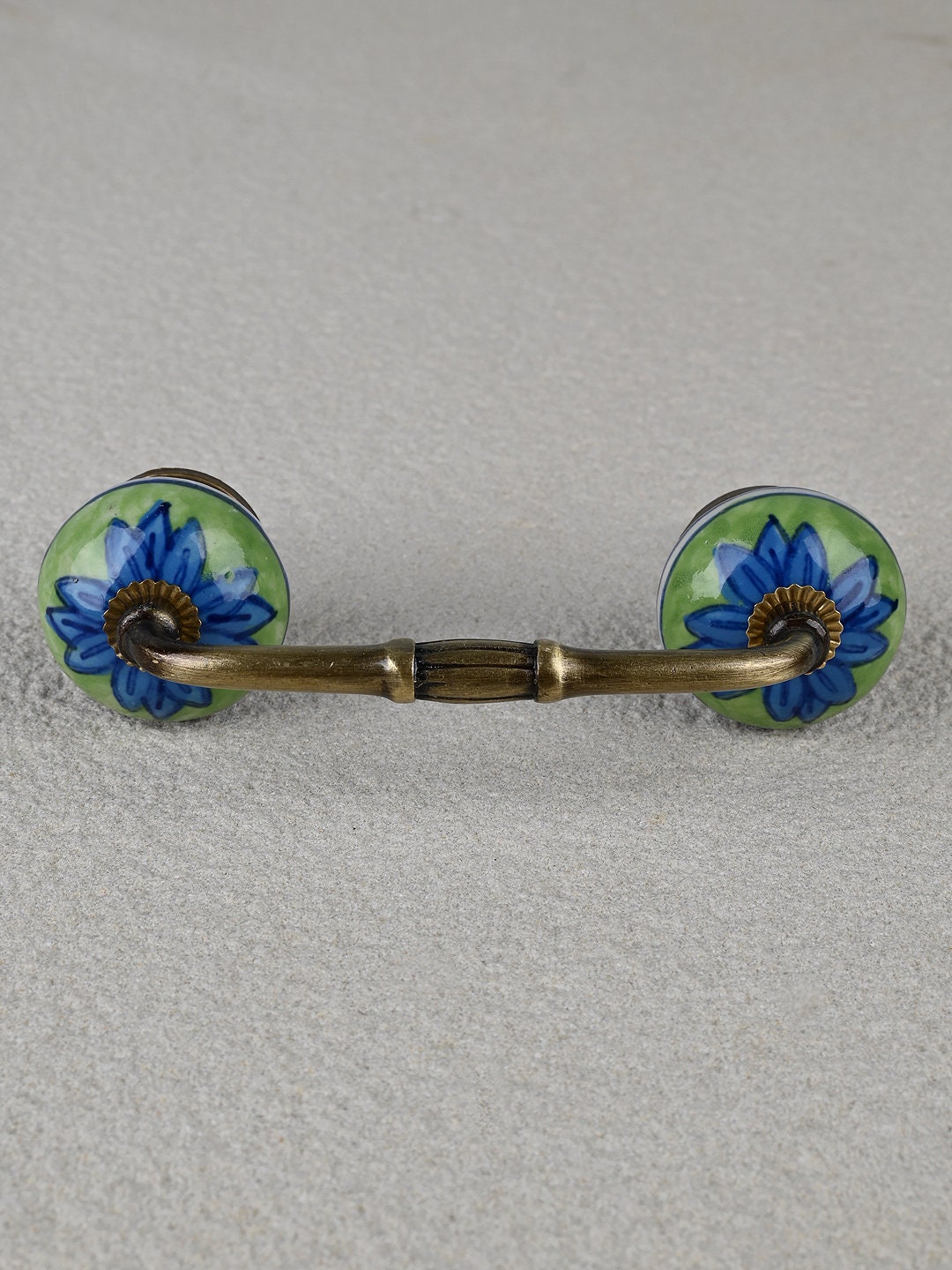 Blue Flower Ceramic Drawer Handles Set, Green Base Wardrobe Dresser ...