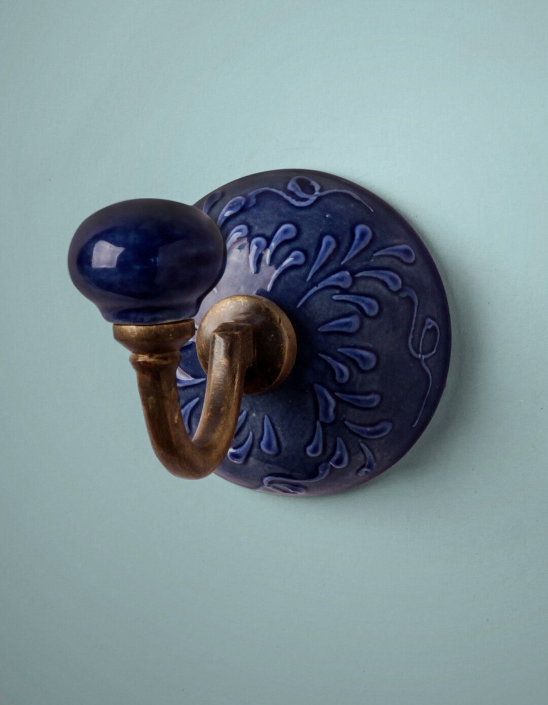 Dark Blue Embossed Ceramic Wall Hook | Bathroom Hooks & Kitchen Coat ...