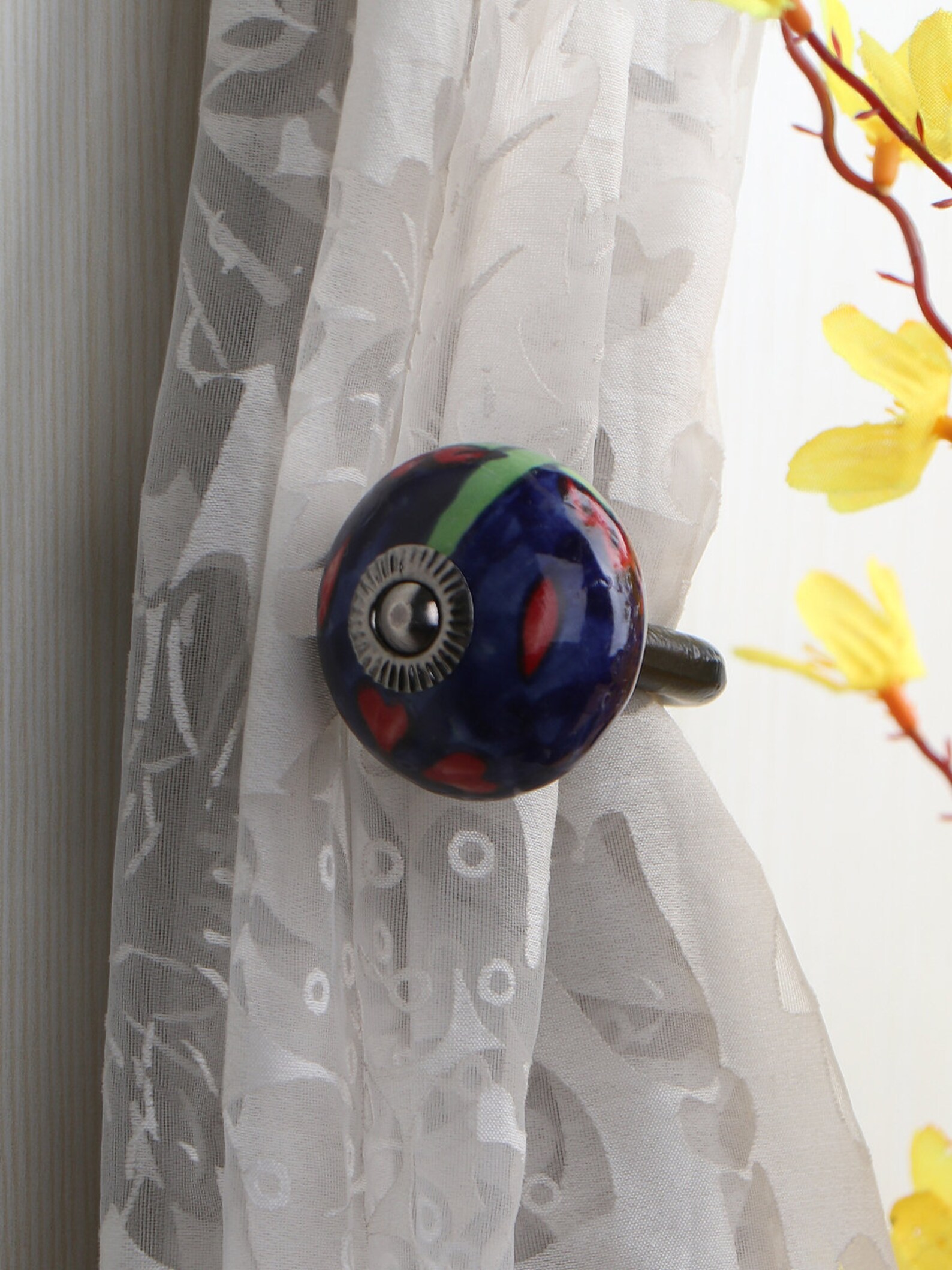 Handmade Blue and Red Color Round Shape Floral Design Curtain Tie Back ...