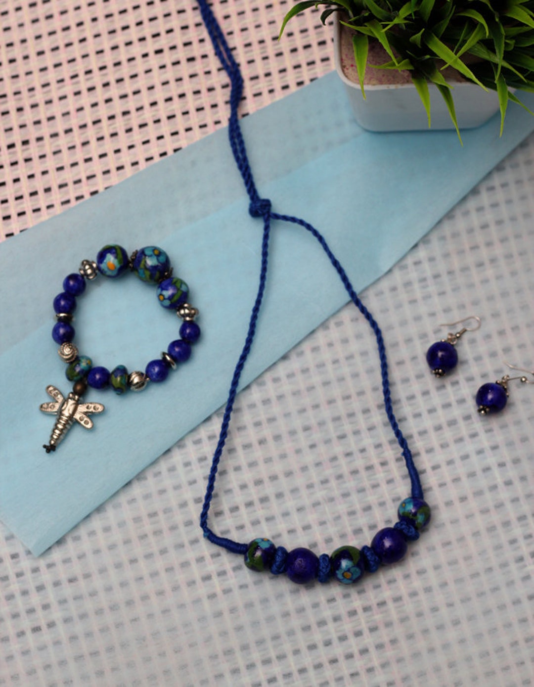 Joyería de cerámica azul hecha a mano conjuntos combinados de - Etsy México