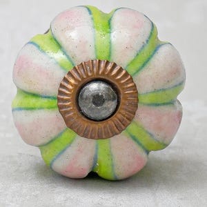 Handmade Floral Ceramic Knob Set, Decorative Green & Pink Drawer Pulls ...