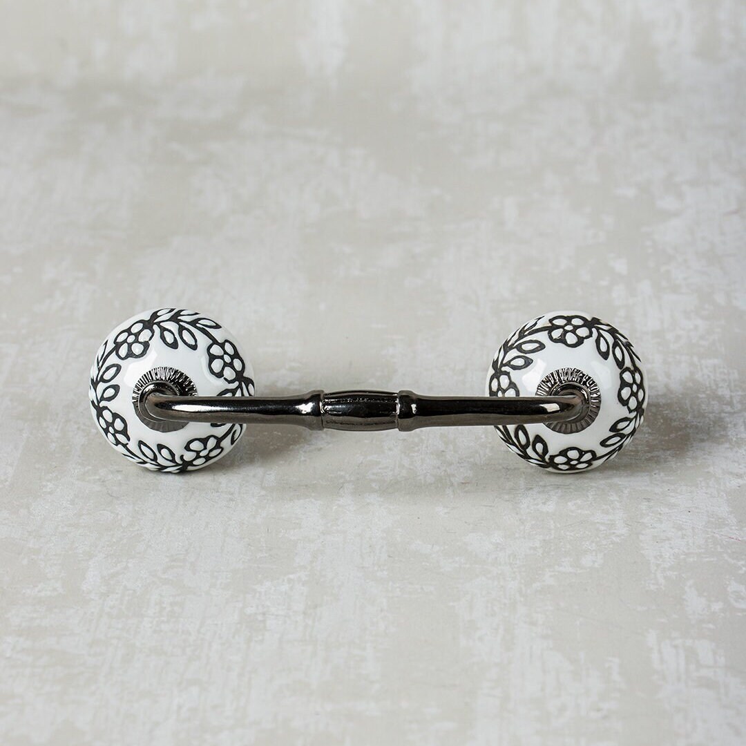 Embossed Floral Ceramic Cabinet Pull: Black & White, Handmade - Etsy