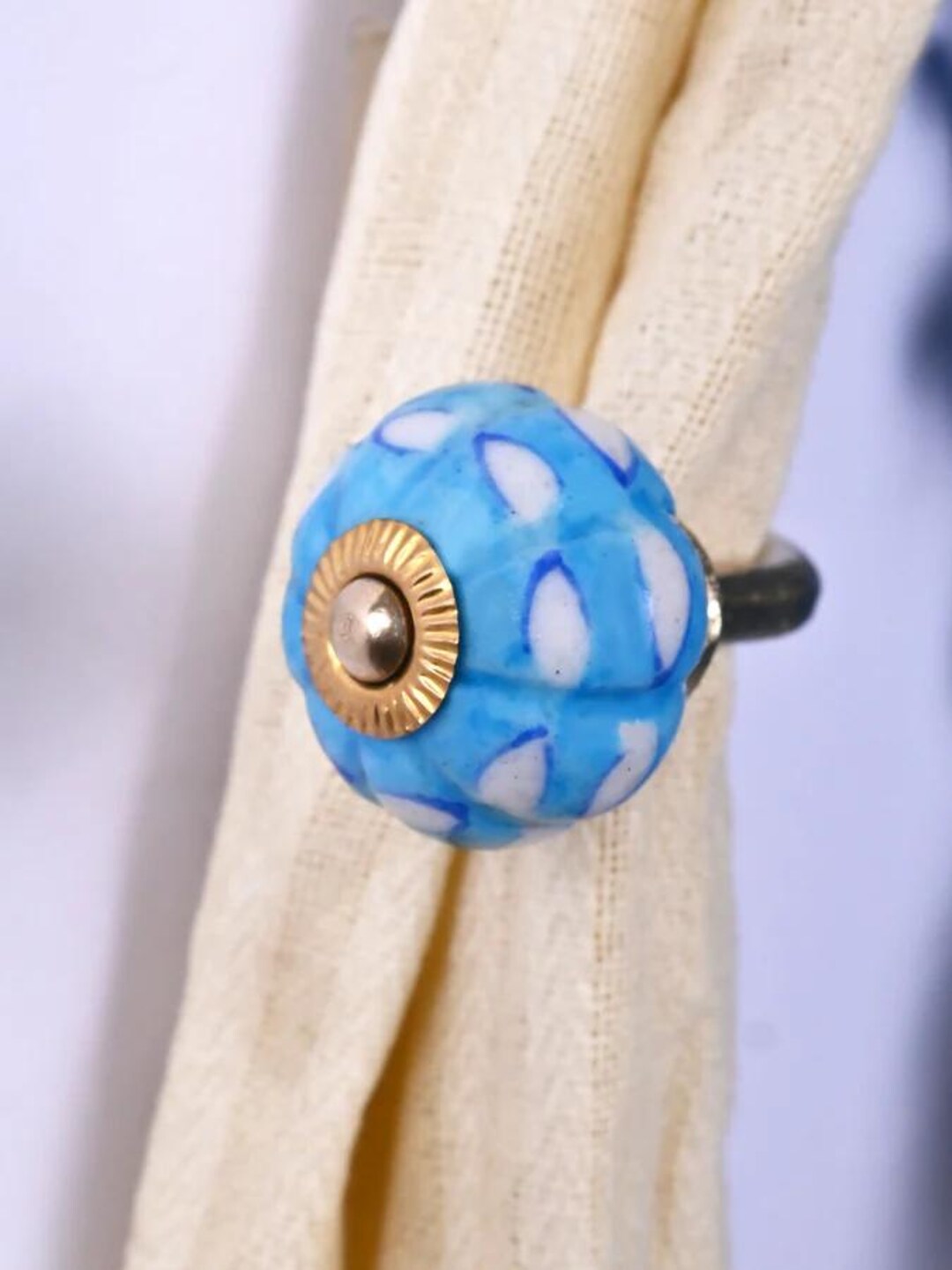 Hand Painted Ceramic Curtain Tie Backs: White & Turquoise Floral Hooks ...