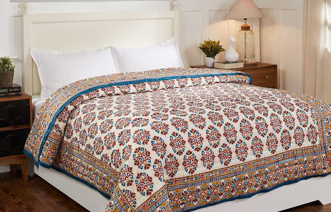 Allure Multi Color Hand Block Print Cotton Quilt | Reversible Boho Chic ...