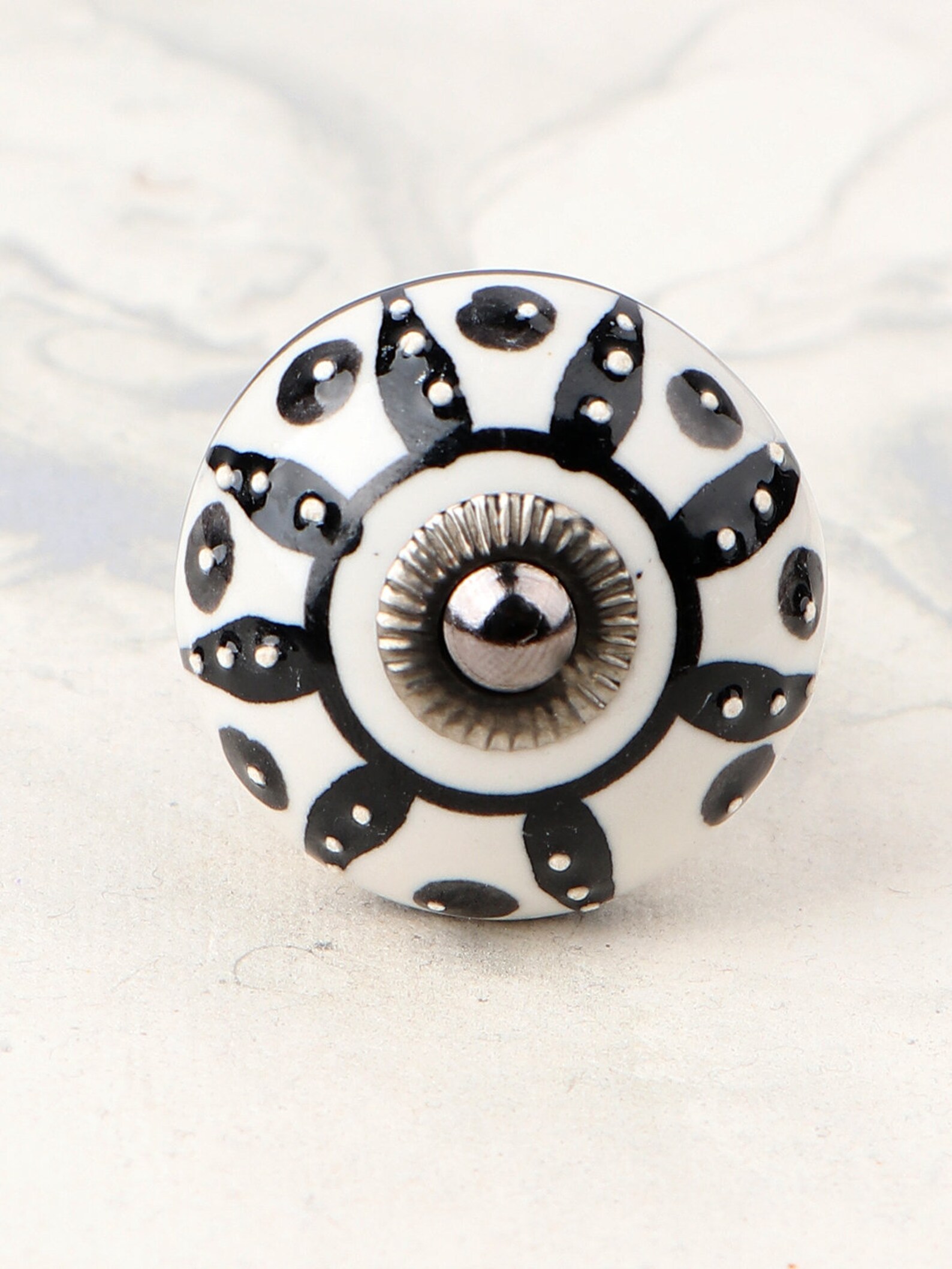 Handmade White and Black Embossed Design Ceramic Drawer Knob (sold in ...