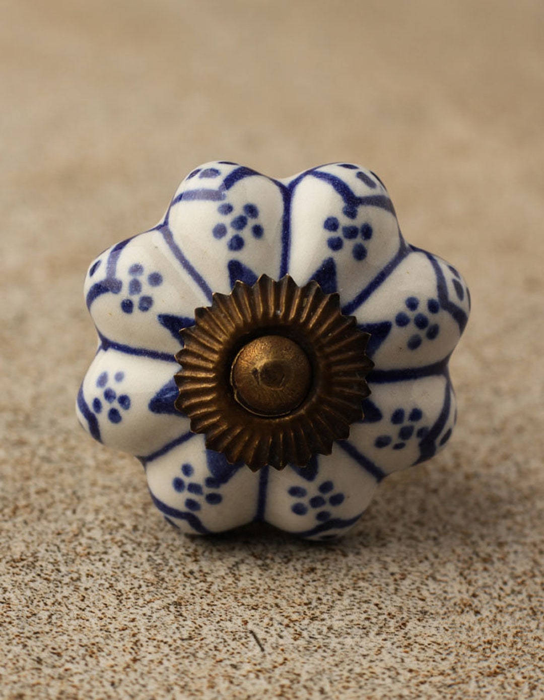 Blue Ceramic Cabinet Knobs | White Base Furniture Door Pulls | Set of Decorative Knobs for ...