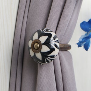Unique Black and White Decorative Ceramic Flower Curtain Tie Back Hook ...