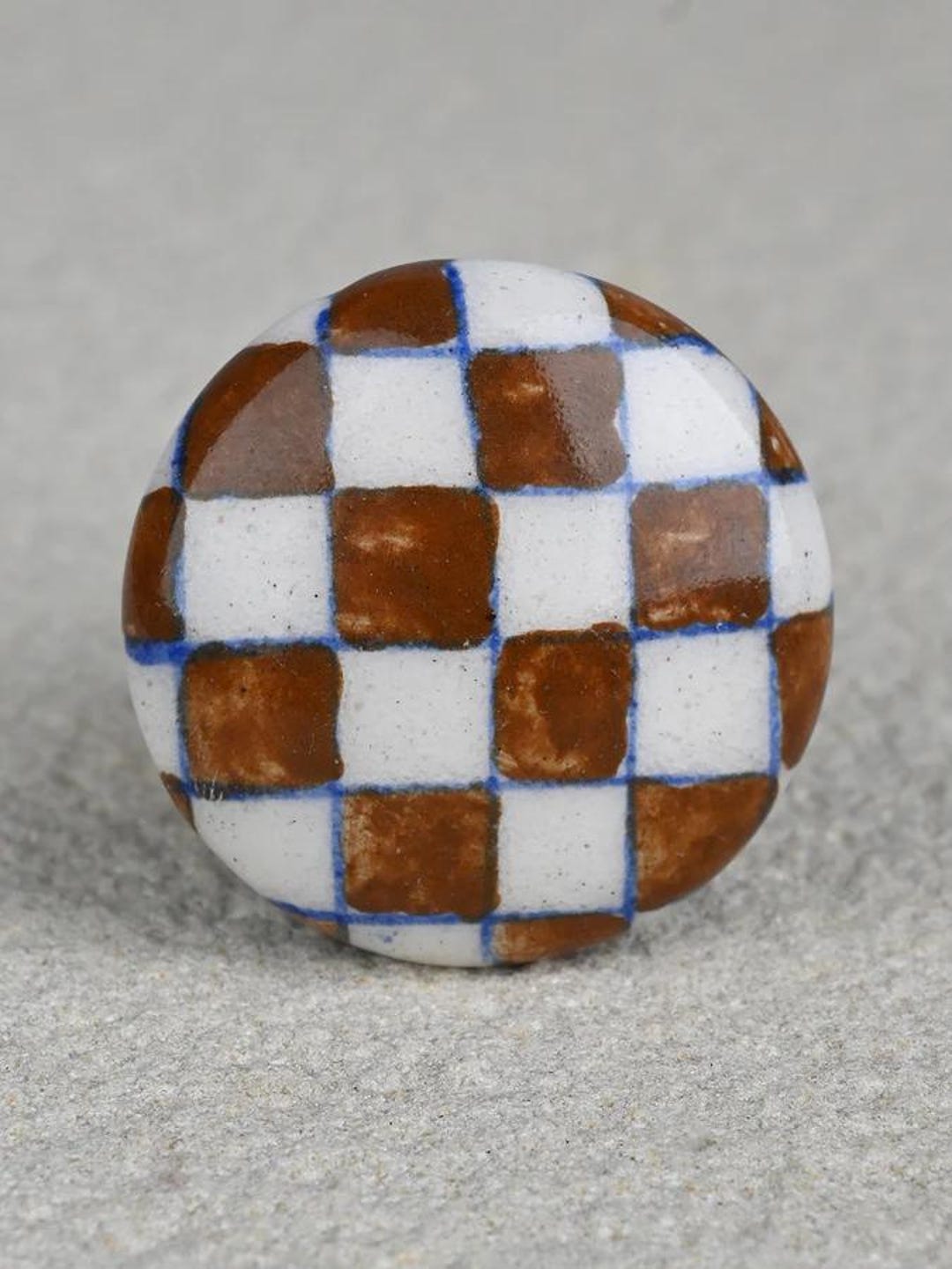 Handmade Brown and White Checkerboard Ceramic Blue Pottery Cabinet Knob ...
