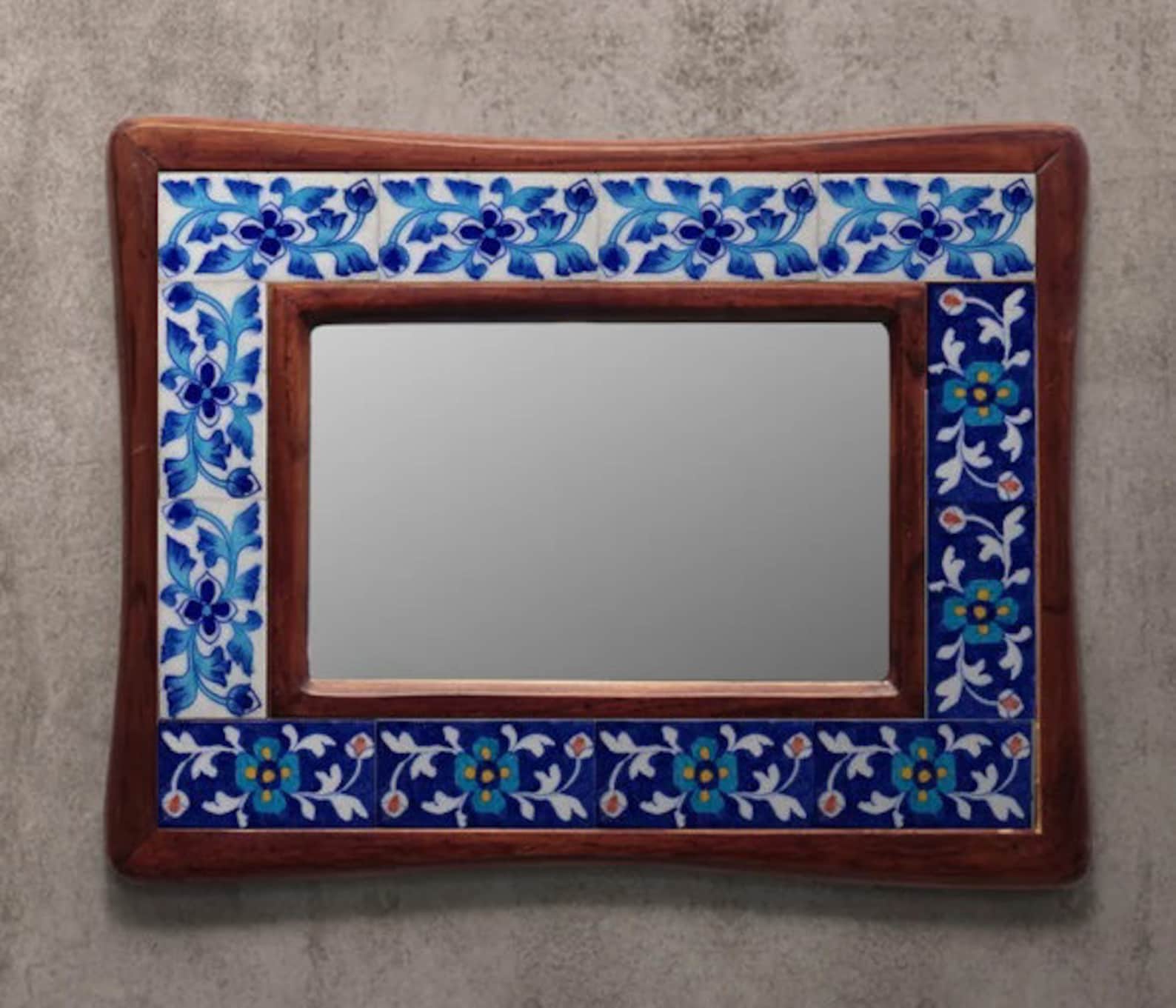 Decorative Blue Tile Wall Hanging Mirror - Etsy