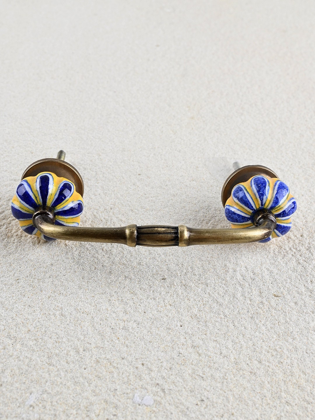 Blue Floral Design With Yellow Base Kitchen Handle Drawer Pull sold in ...