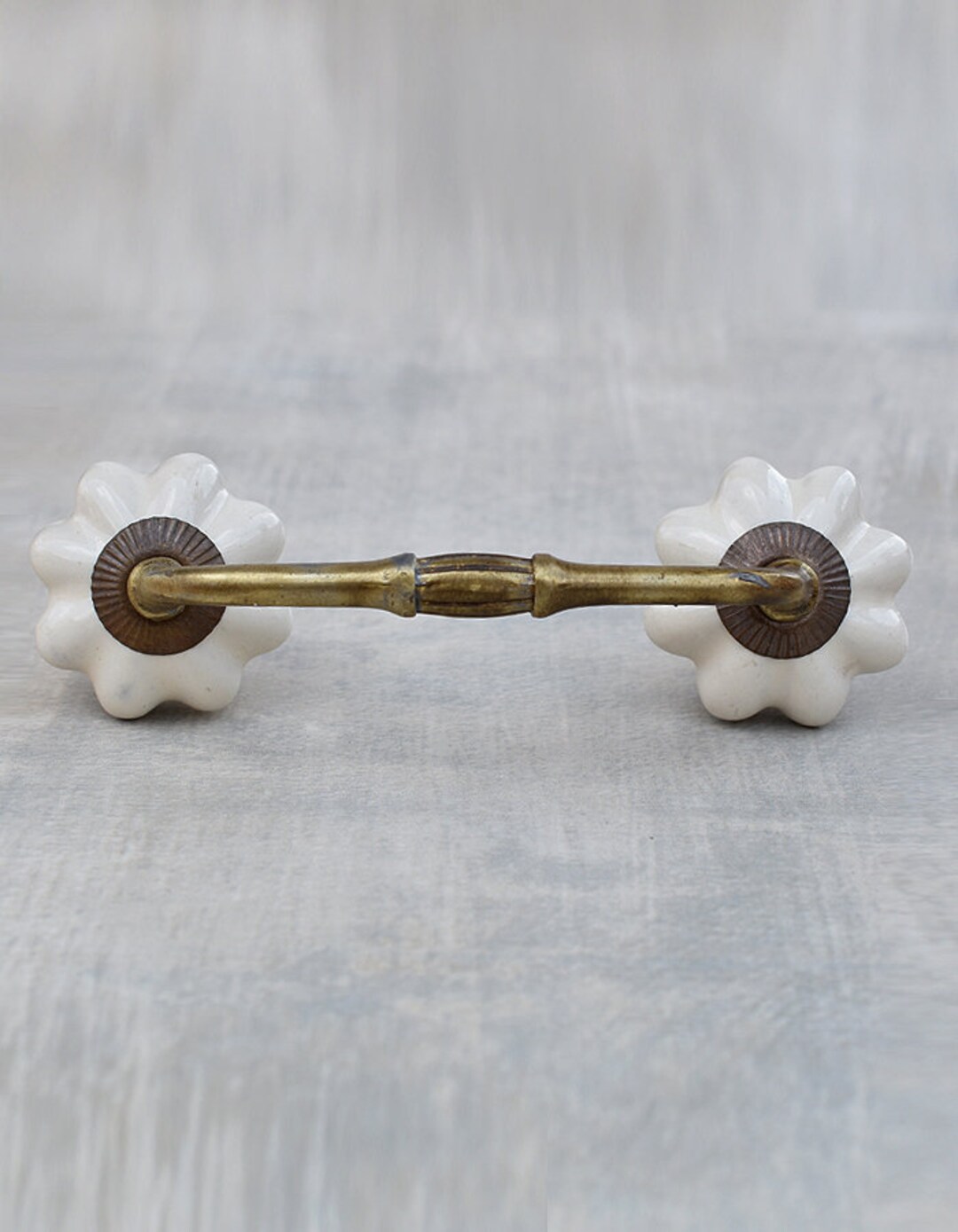 Handmade Cream Colored Flower Kitchen Cabinet Pulls - Rustic Ceramic ...