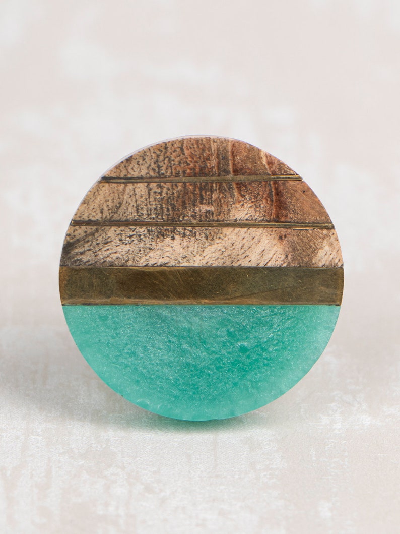 Handmade Mango Wood Resin Drawer Knob: Aqua & Gold Cabinet Hardware - Etsy