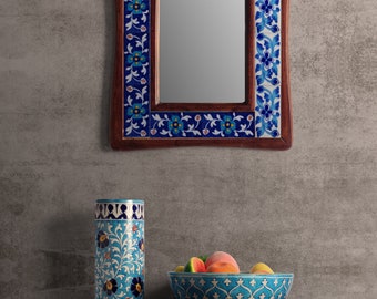 Talavera Mirror Wall Mirror Large Wood Mirror Blue White Tile Mirror ...