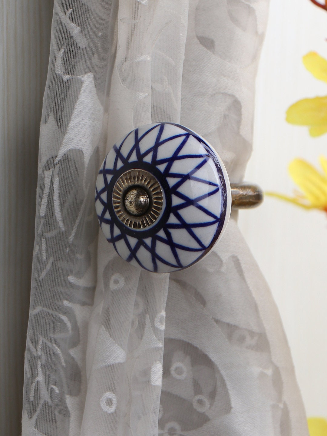 Blue and White Ceramic Curtain Tie Back: Geometric Design Hook (sold in ...
