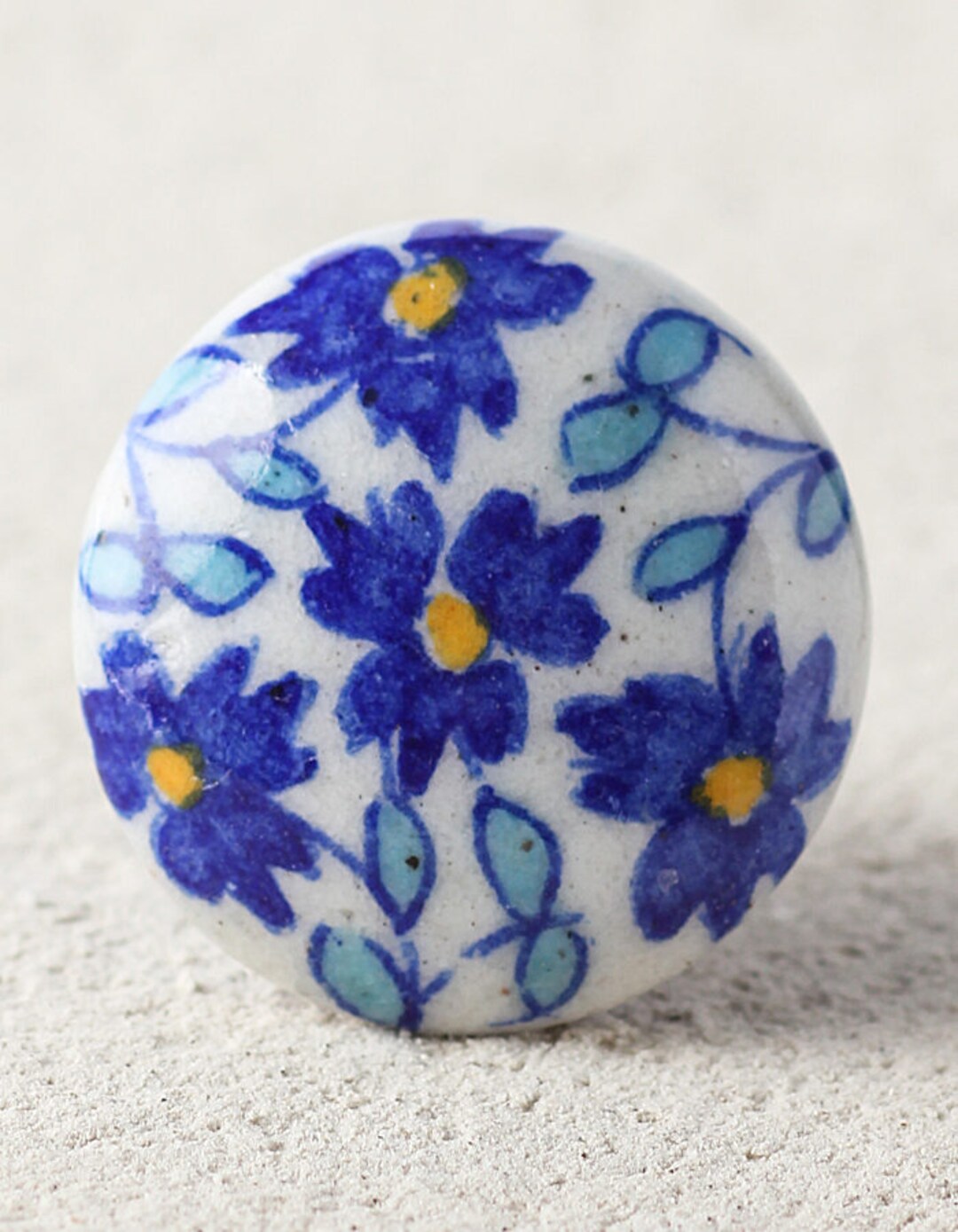 Handmade Ceramic Cabinet Knob: Blue & Yellow Floral Drawer Pull - Etsy