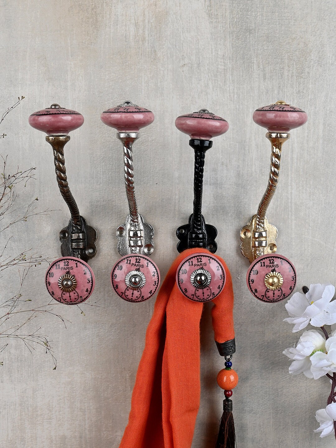 Pink Clock Ceramic Wall Hanger: Vintage Coat Hook - Etsy