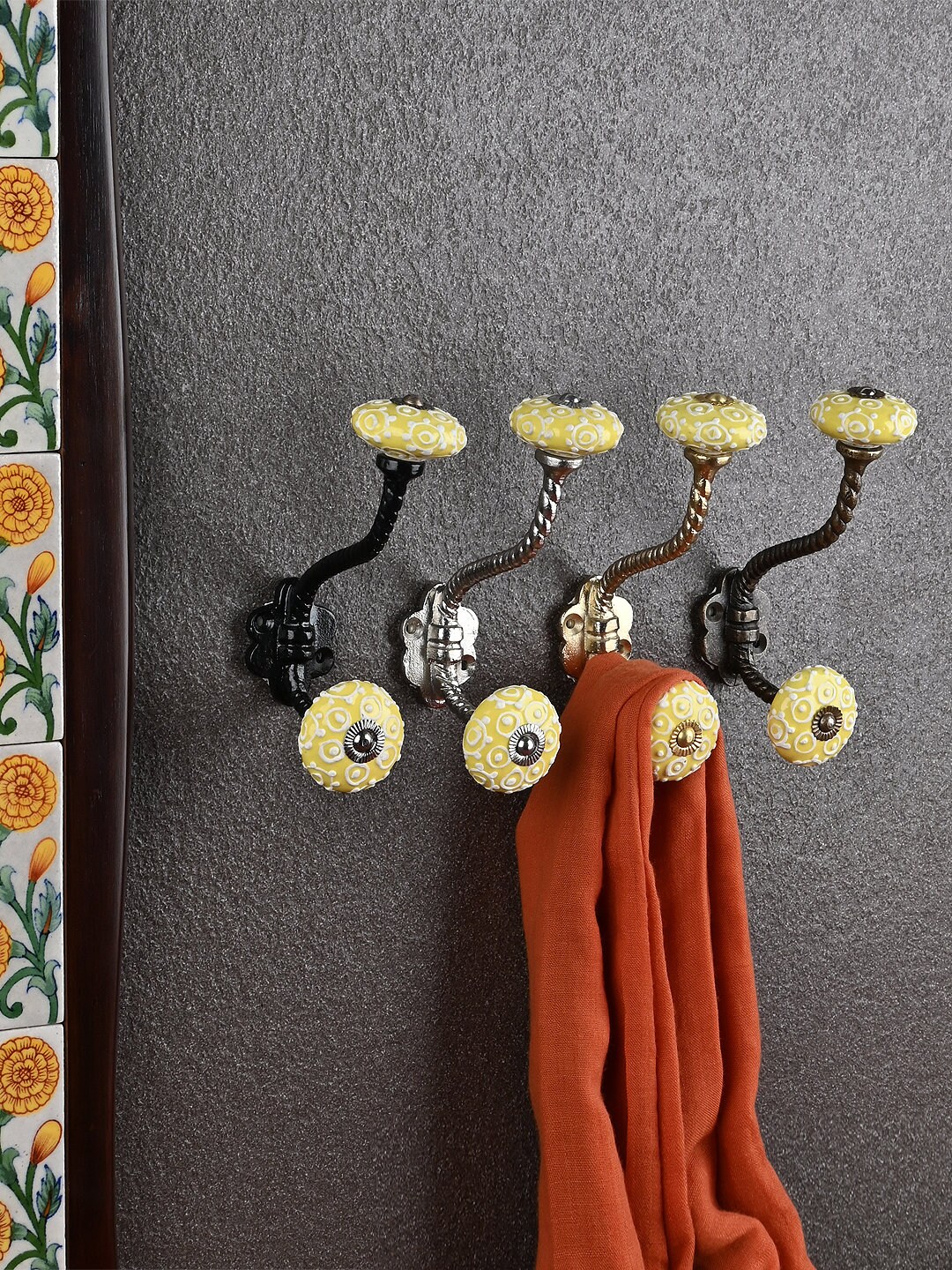 Handmade Ceramic Wall Hanger | Vintage Metal Hooks | Coat & Bath Hanger ...