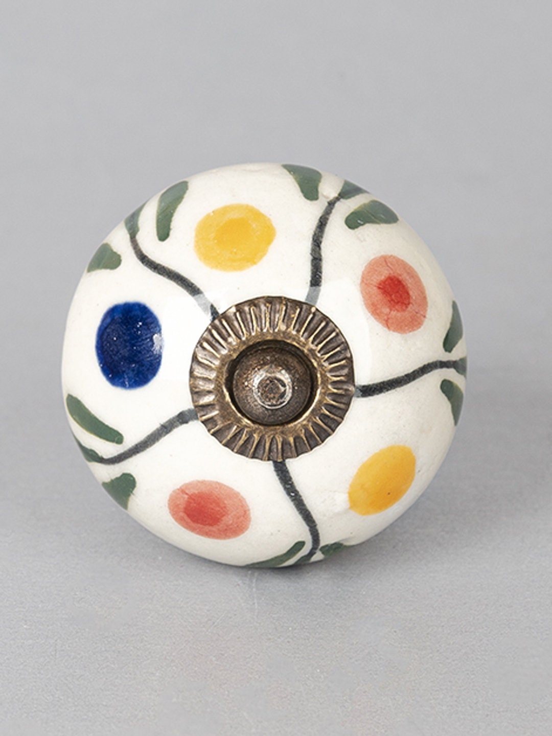 Handmade Decorative Round Shape Multicolor Knob on off White Base ...