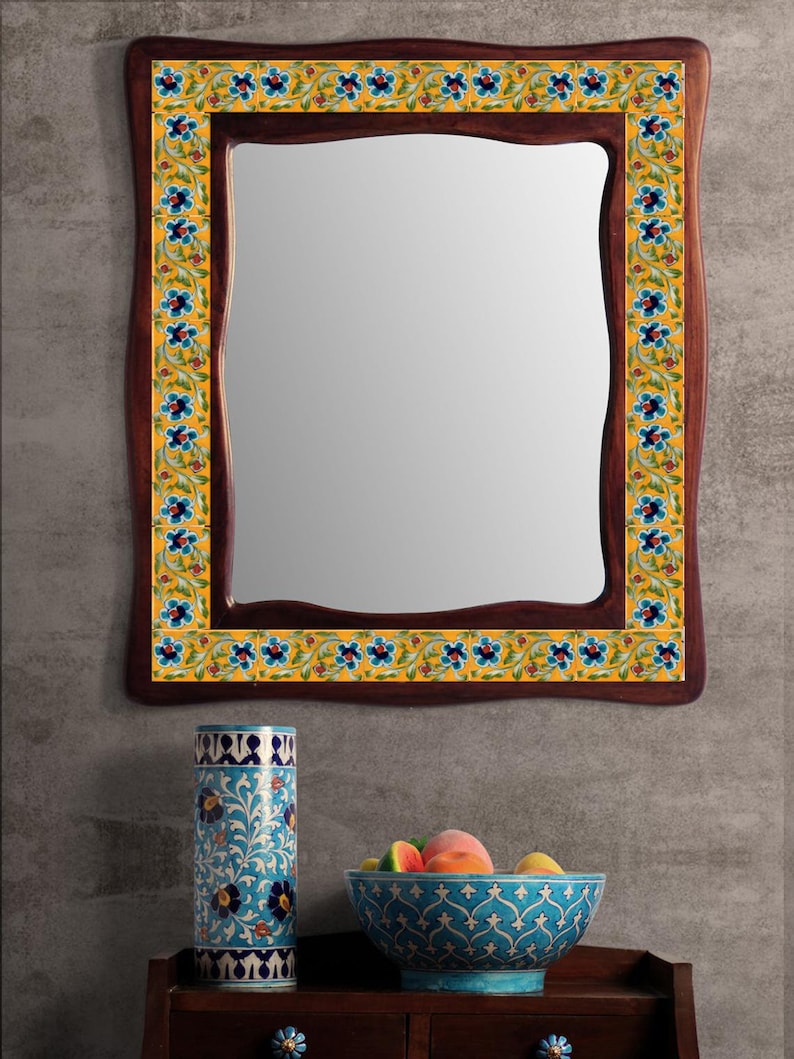 Handmade Decorative Wall Hanging Ceramic Tile Mirror Yellow - Etsy