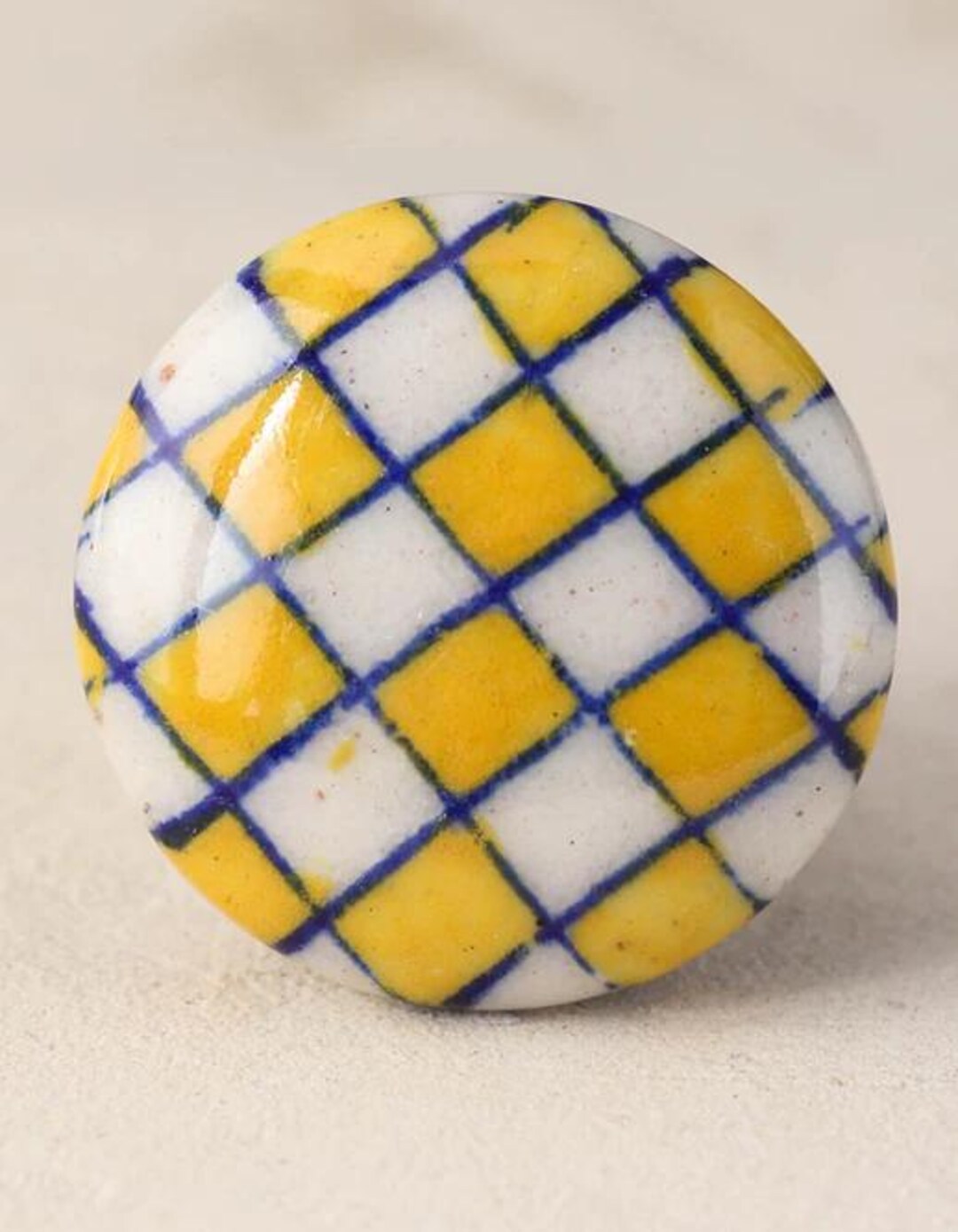 Handmade Yellow and White Checkerboard Ceramic Blue Pottery Cabinet ...