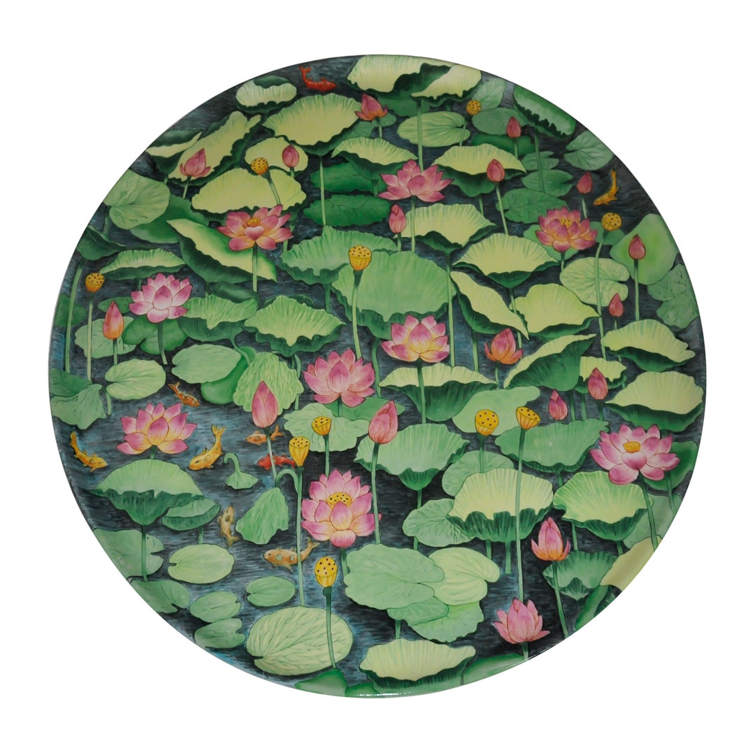 100% Handmade Big Ceramic Blue Pottery Lotus Design Collectible Plate ...