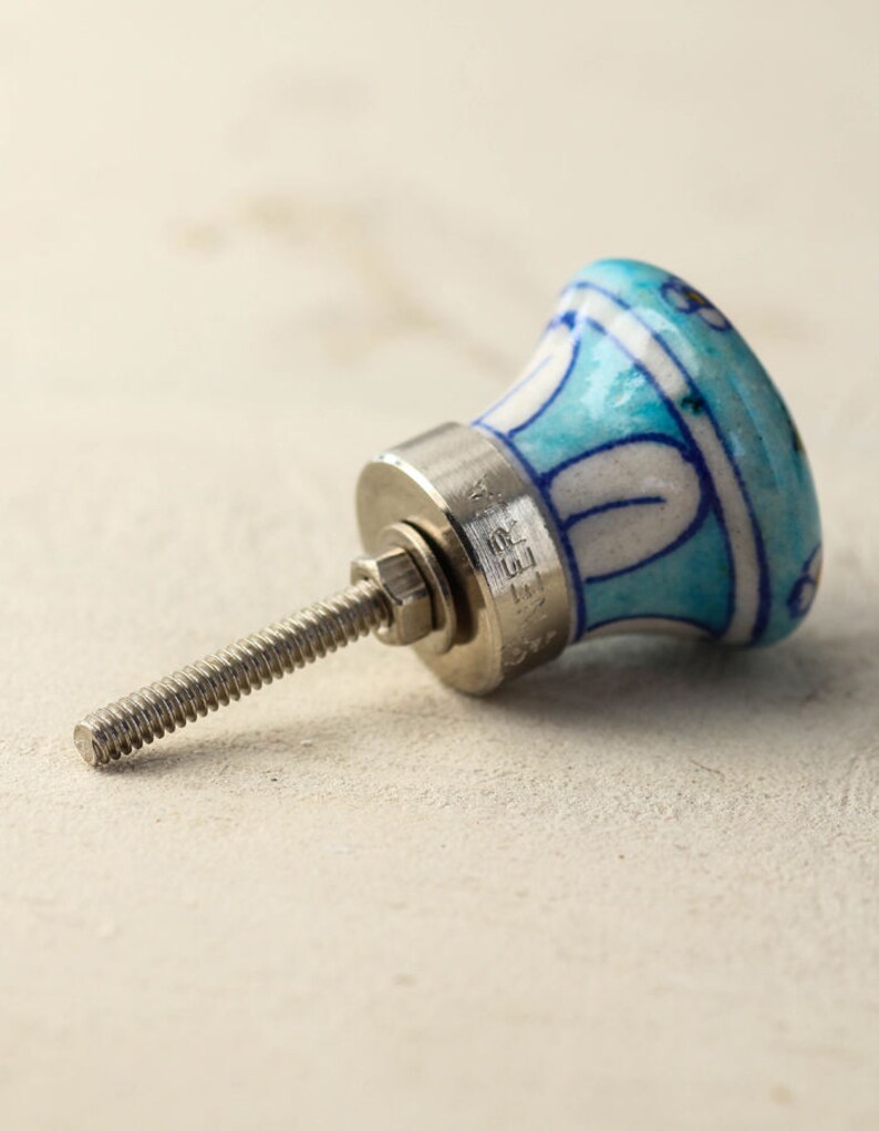Hand-painted Turquoise Ceramic Knob: Floral Cabinet Hardware - Etsy