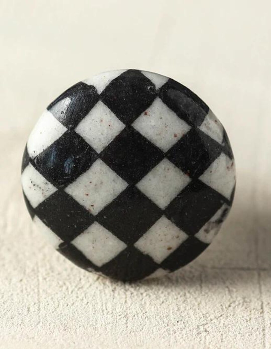 Handmade White and Black Checkerboard Ceramic Blue Pottery Cabinet Knob ...