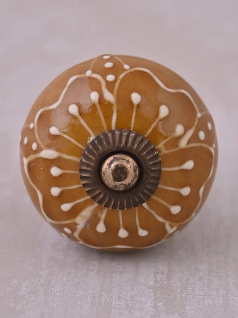 Hand Painted Brown Embossed Ceramic Cabinet Knob - Etsy