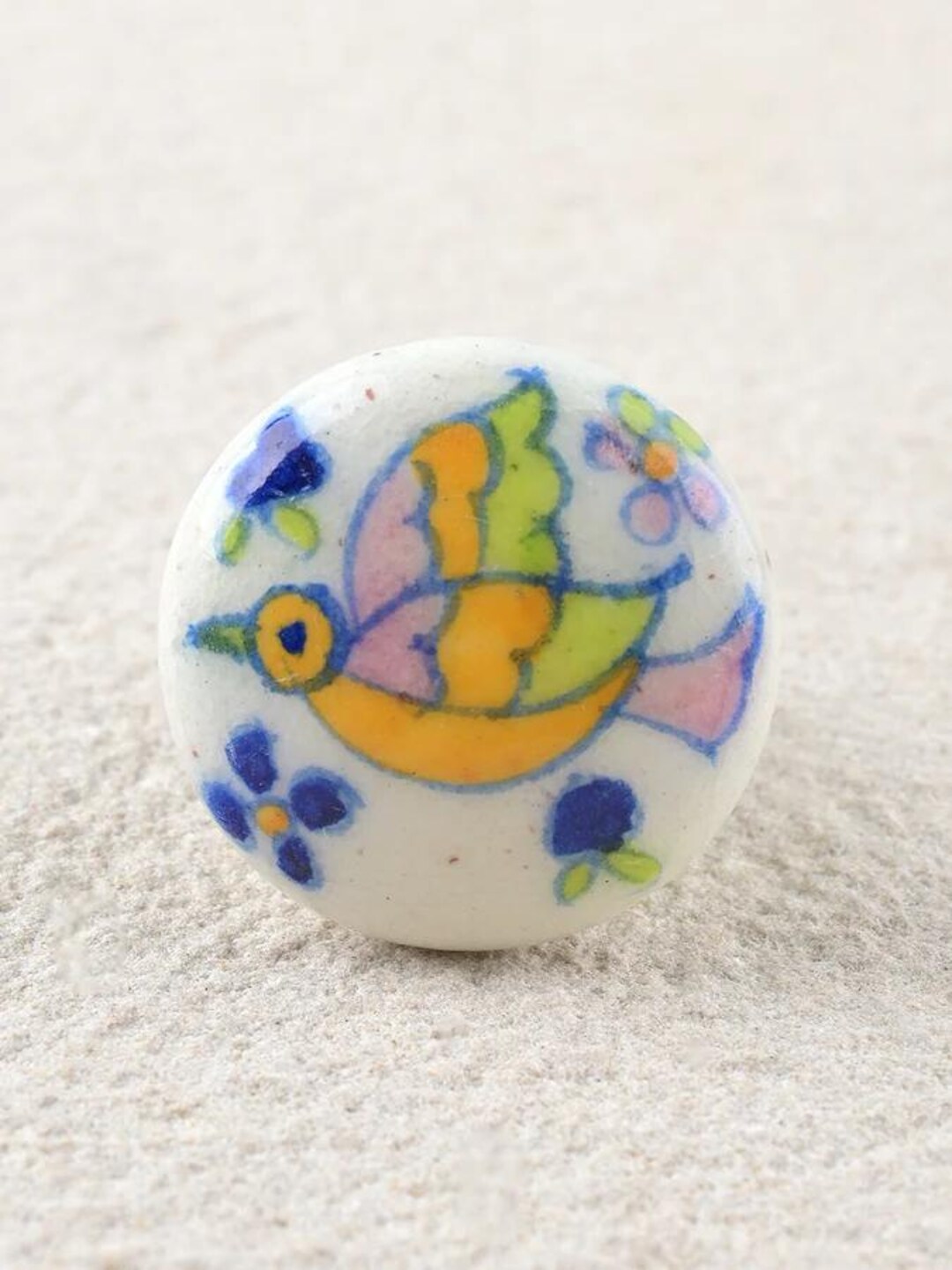 Handmade Antique White Ceramic Blue Pottery Knob With Hand Painted Bird Design (sold in Sets ...