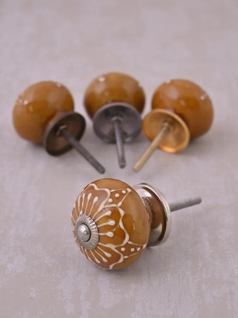 Hand Painted Brown Embossed Ceramic Cabinet Knob - Etsy