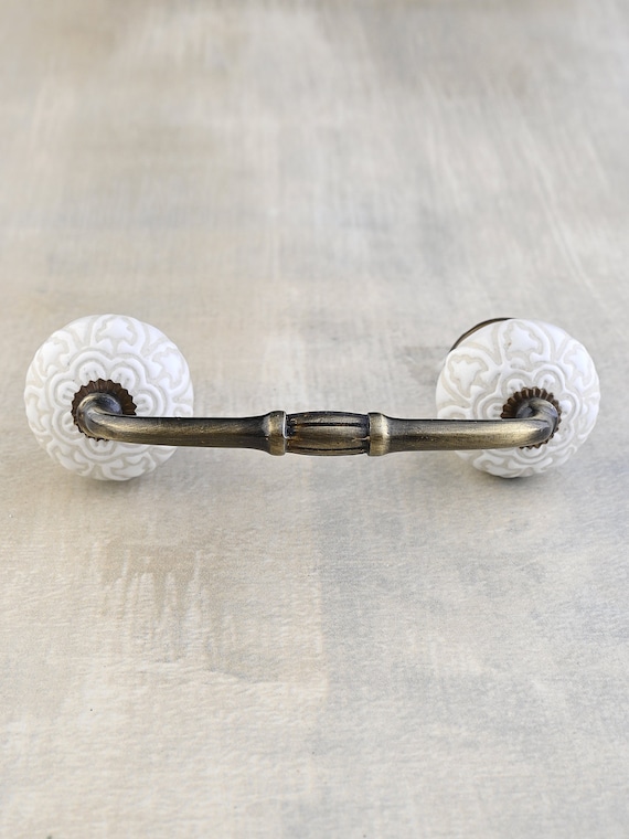 Antique White Ceramic Embossed Drawer Cabinet Pull sold in - Etsy