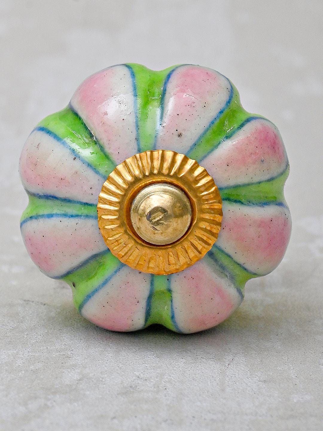 Handmade Floral Ceramic Knob Set, Decorative Green & Pink Drawer Pulls, Unique Home Decor ...