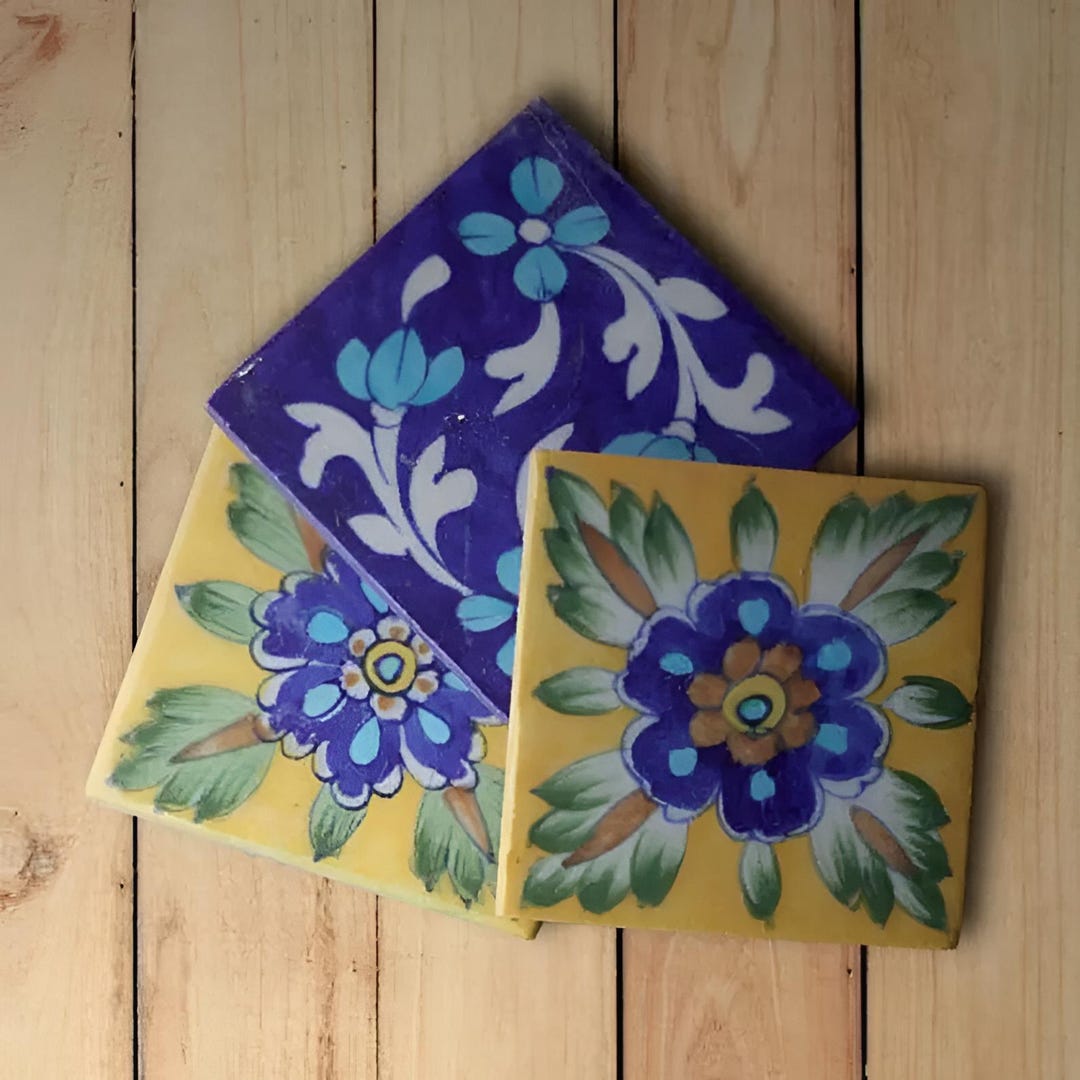 Handmade Blue Pottery Ceramic Wall Tiles: 3x3 Inch Home Decor - Etsy