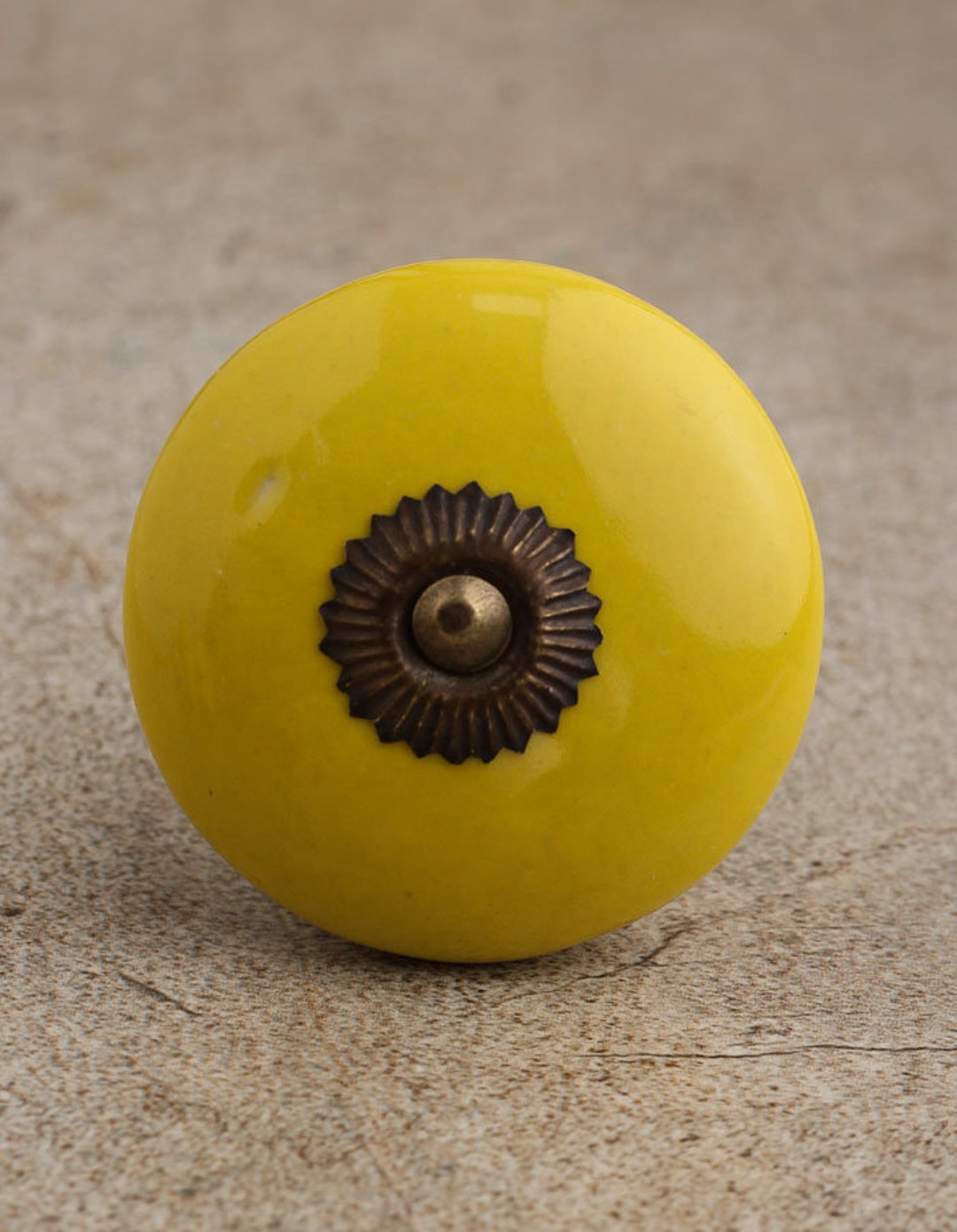 Handmade Yellow Ceramic Cabinet Knob With Brass Accent - Etsy