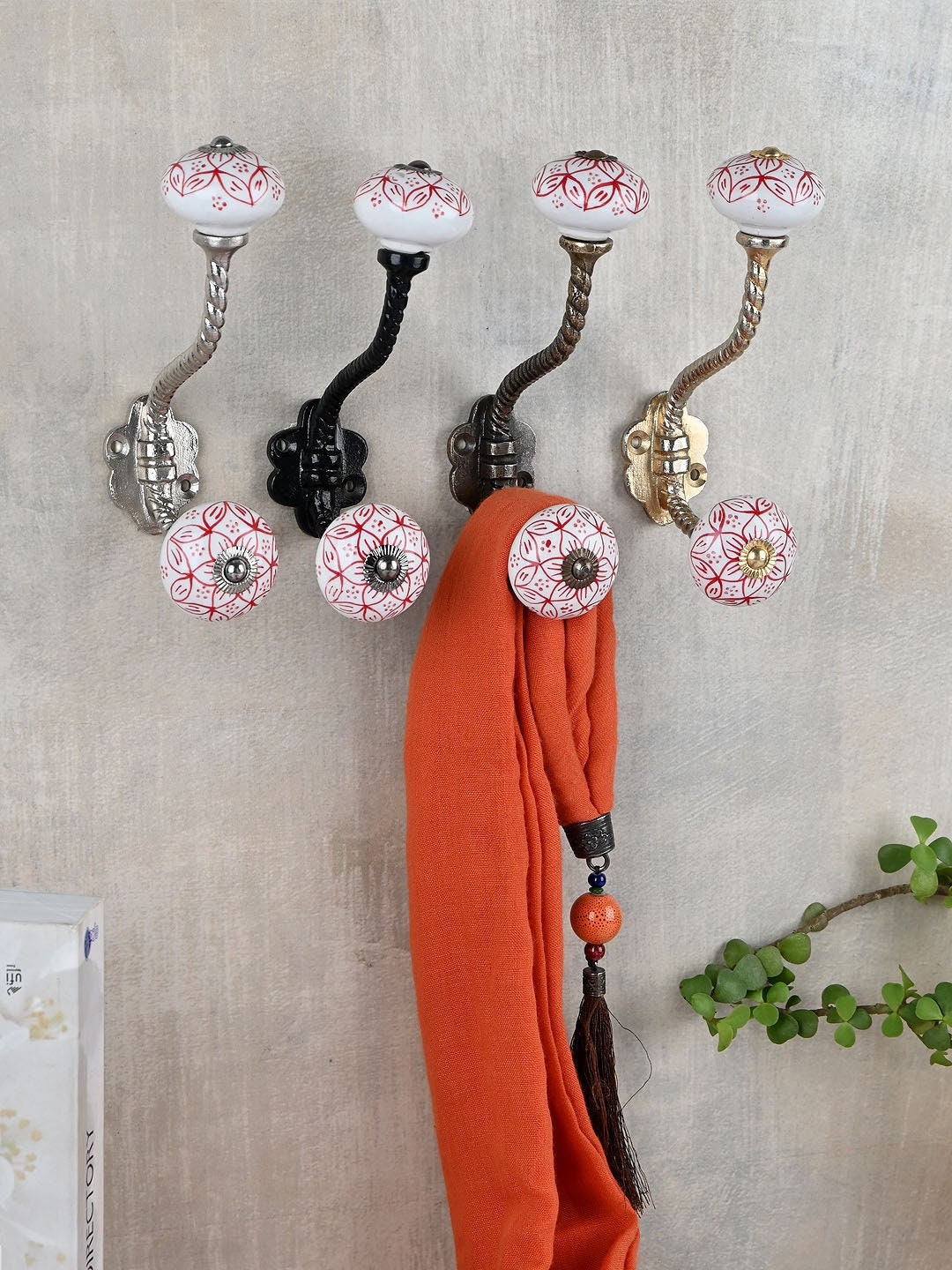 Vintage White Pink Handmade Glass Wall Hooks - Decorative Metal Coat ...