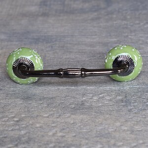 White Embossed Design on Green Base Kitchen Handle Drawer Pull sold in ...