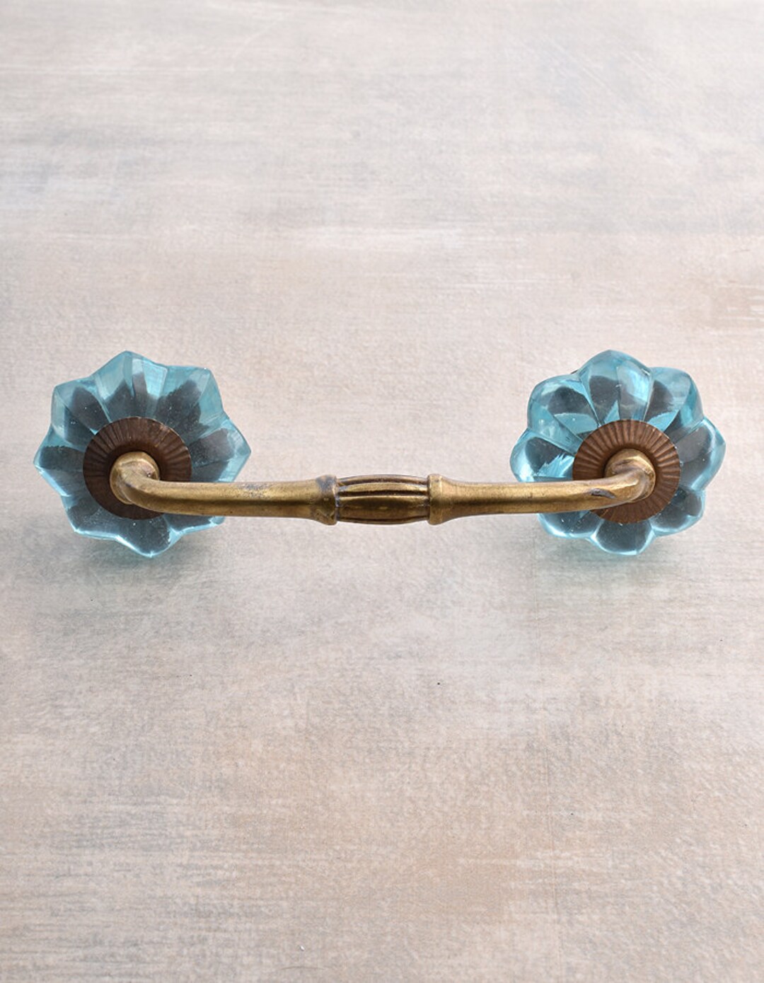 Crystal Turquoise Flower Drawer Pull: Brass Cabinet Handle - Etsy