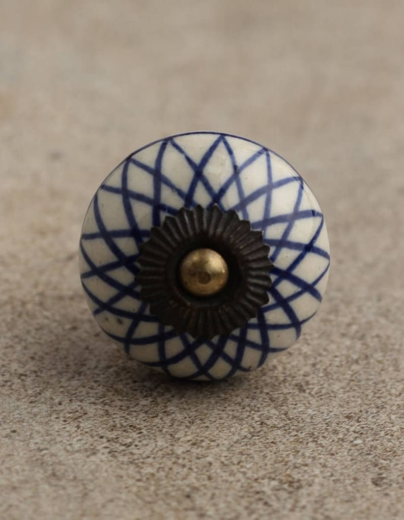 Blue Geometric Ceramic Cabinet Knob: Furniture Hardware (sold in Sets ...