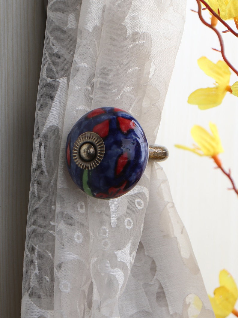 Handmade Blue and Red Color Round Shape Floral Design Curtain Tie Back ...