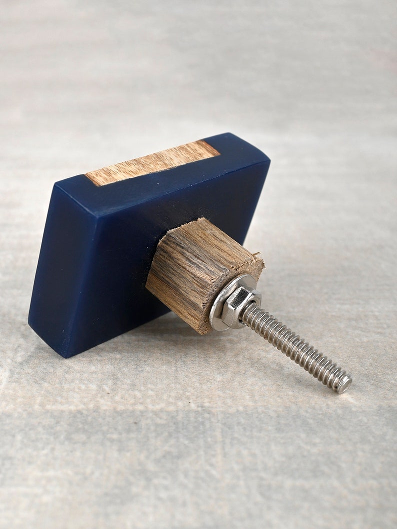 Decorative Rectangle Dark Blue and Black Color Shape Wood Resin Knob ...