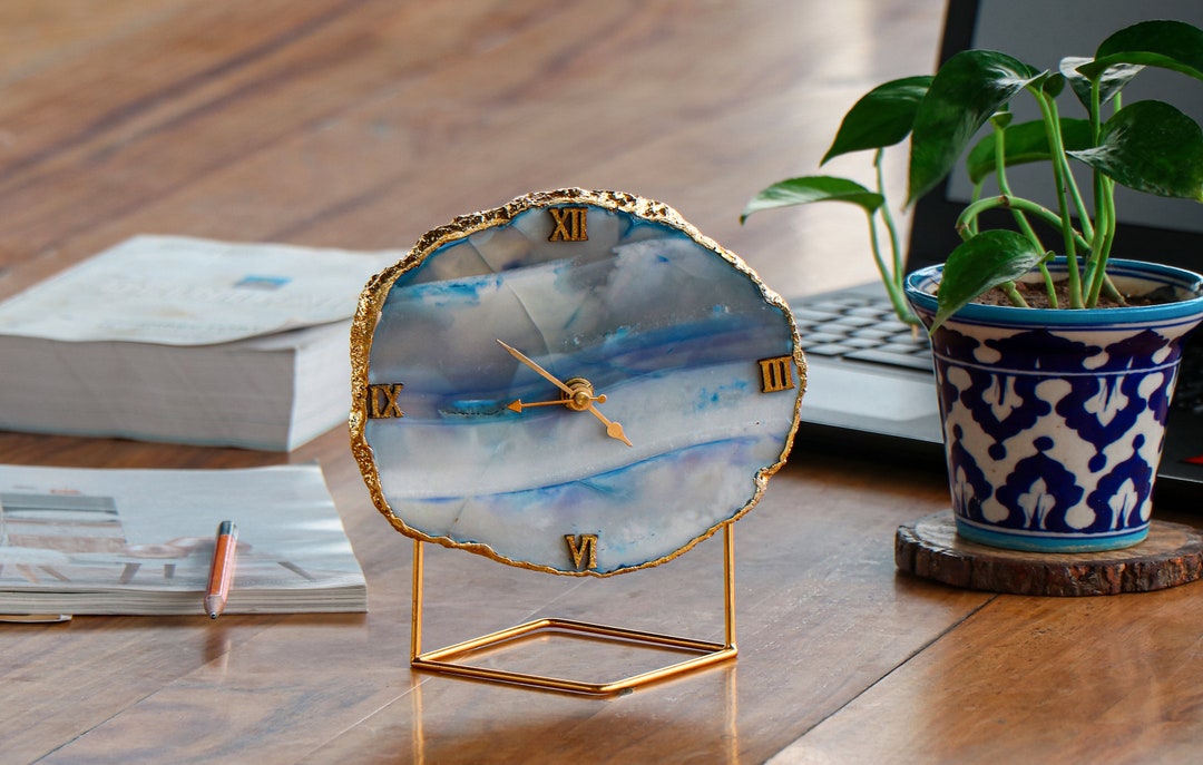 Dyed Agate Stone Desk Clock: Handmade Home Office Decor, Thanksgiving ...