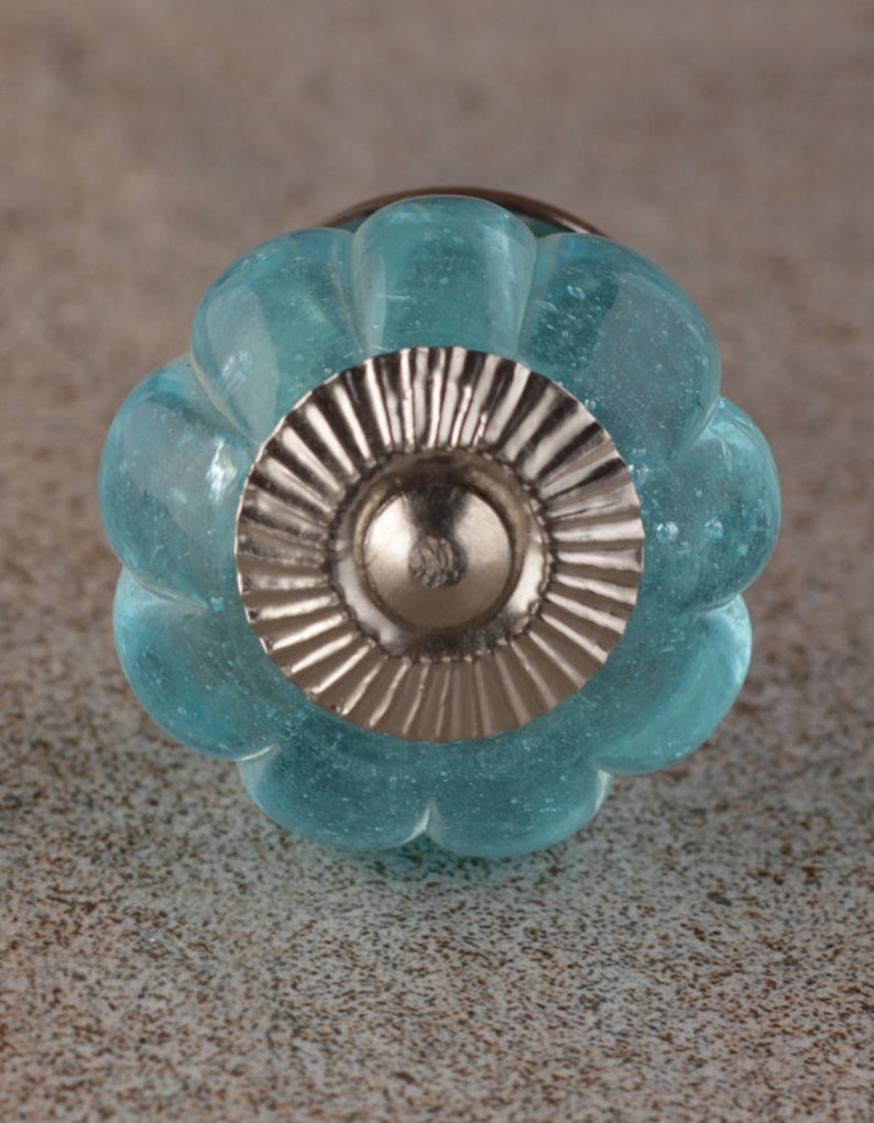 Decorative Light Turquoise Glass Flower Kitchen Cabinet Knob - Etsy