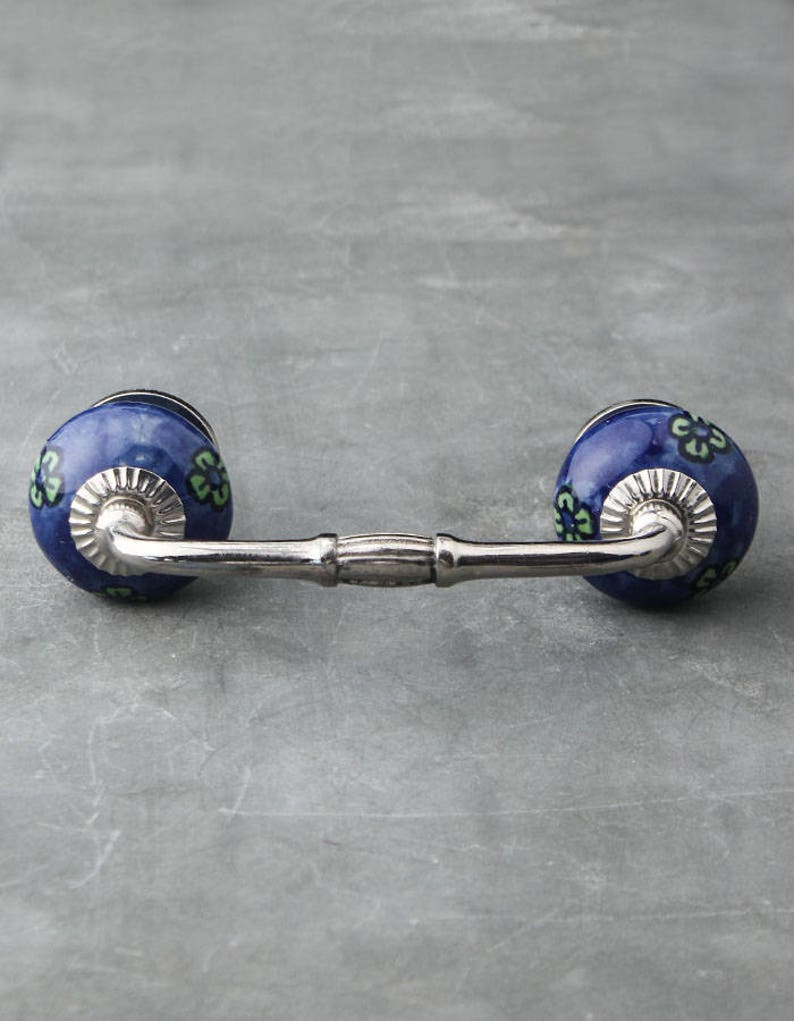 Blue Floral Kitchen Ceramic Cabinet Handle Pull sold in Sets - Etsy