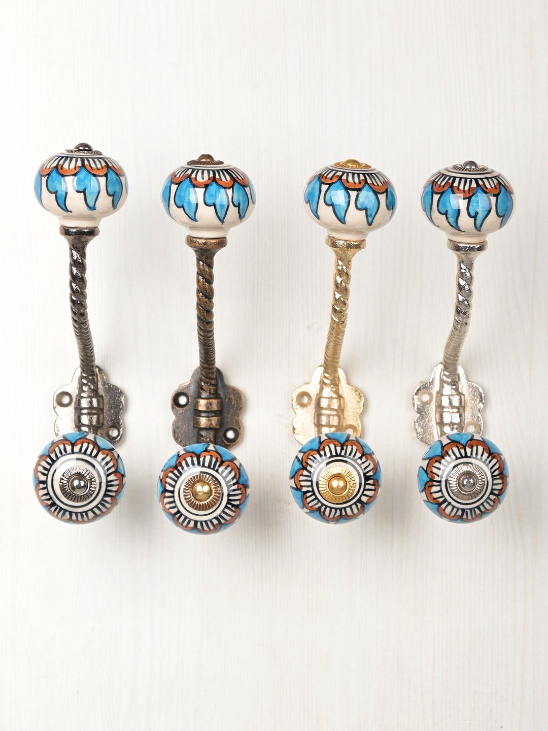 Turquoise and Brown Floral Decorative Ceramic Wall Hanger |coat Hanger ...